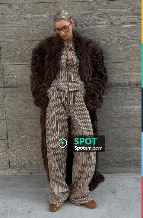 Helsa Pinstripe Poplin House Pants in Brown & Cream Stripe worn by Elsa ...