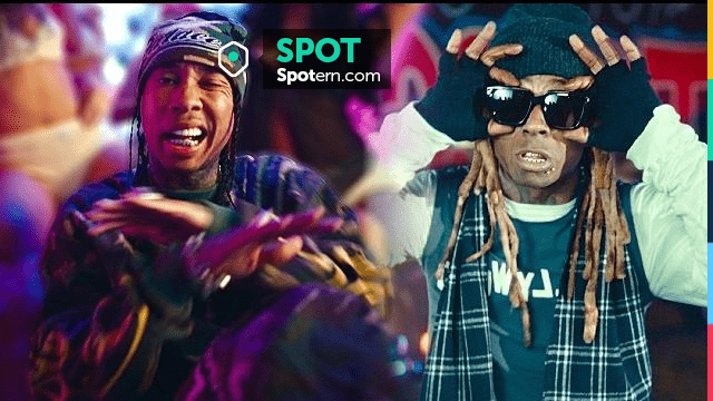 Palace Green Camo Script-Logo Beanie worn by Tyga in Tyga x Lil Wayne ...