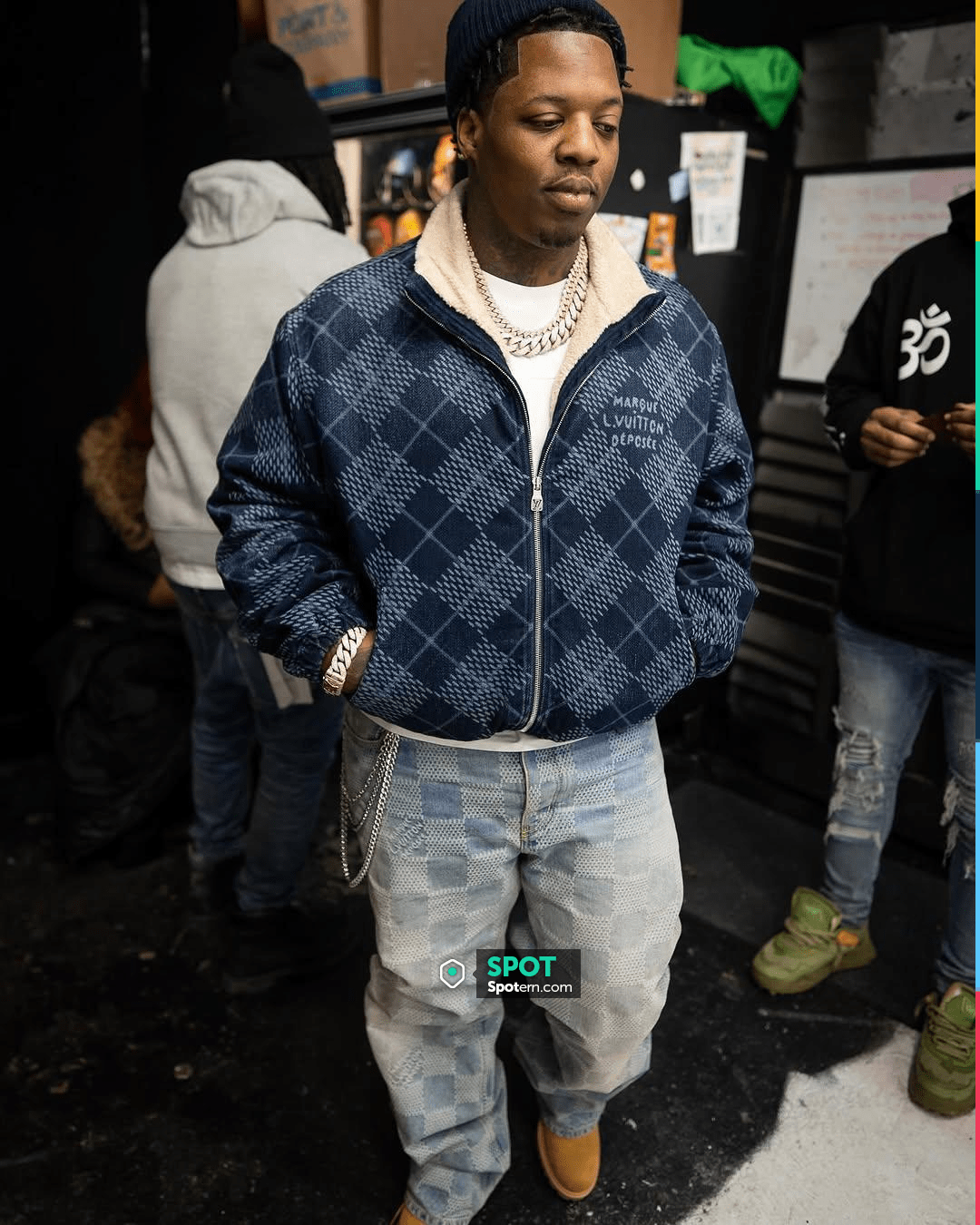 Louis Vuitton Light Blue Damier Skate Jeans worn by Lil Zay Osama on ...