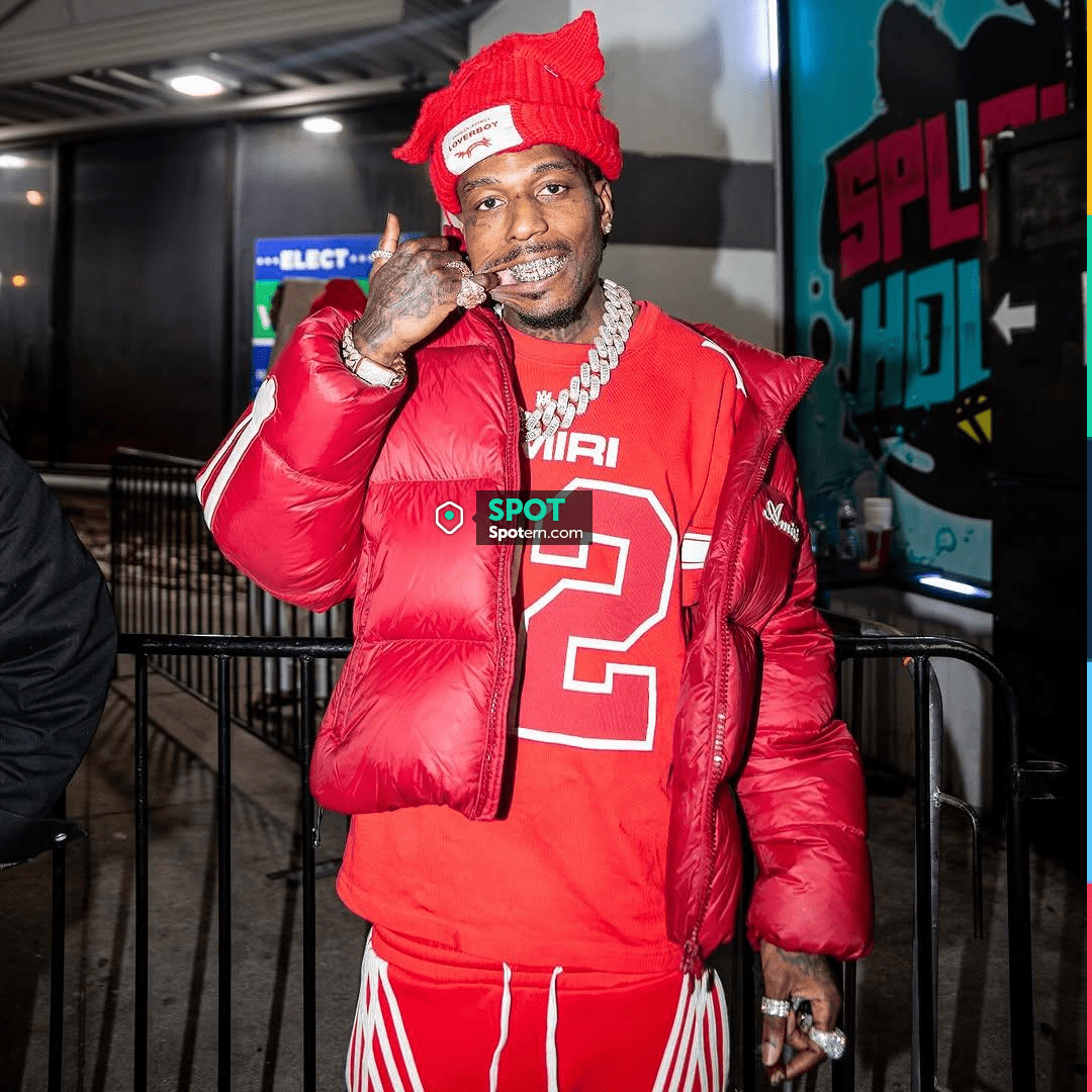 Amiri Red Skeleton Bones Down Jacket worn by Sauce Walka on the ...