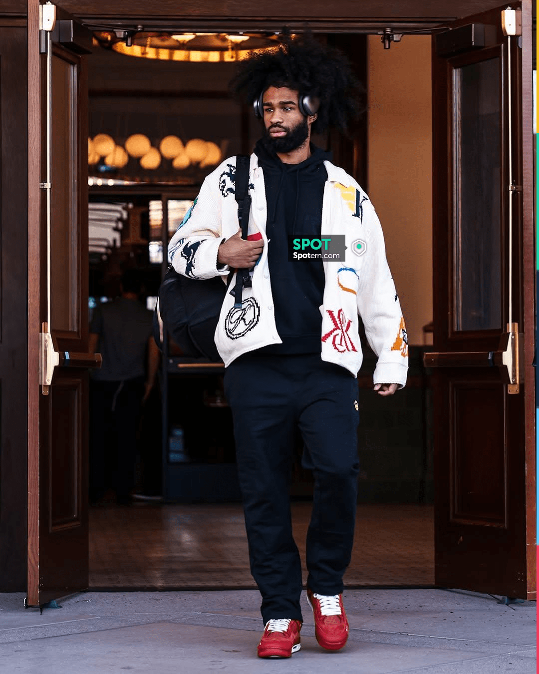 Kith Cream & Multicolor Symbols 'Ginza' Cardigan worn by Coby White on ...