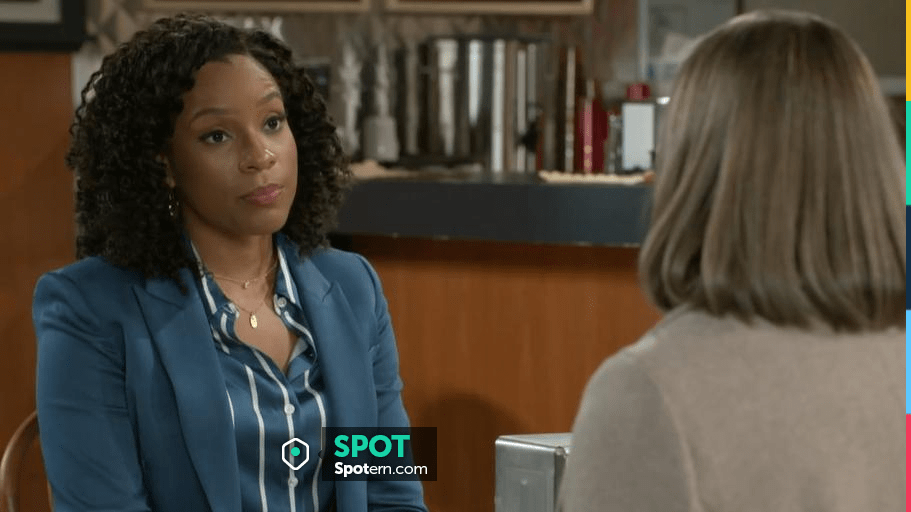 Veronica Beard Monique Striped Silk-Blend Long-Sleeve Shirt worn by Naomi Hamilton Hawthorne ...