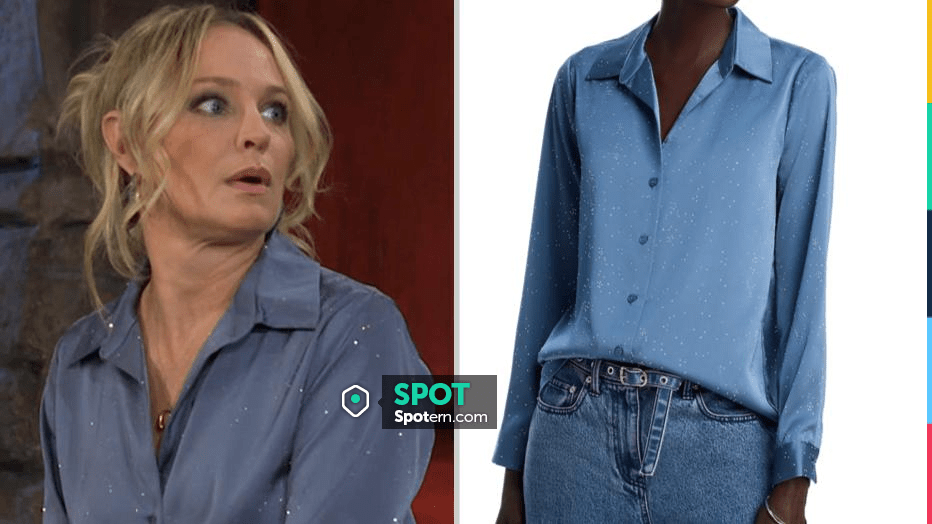 Blue Rhinestone Embellished Shirt of (Sharon Newman) in The Young and ...