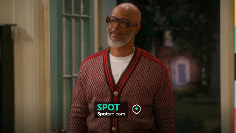 Balmain Monogram-Print Checked Wool Cardigan worn by Poppa (Damon ...