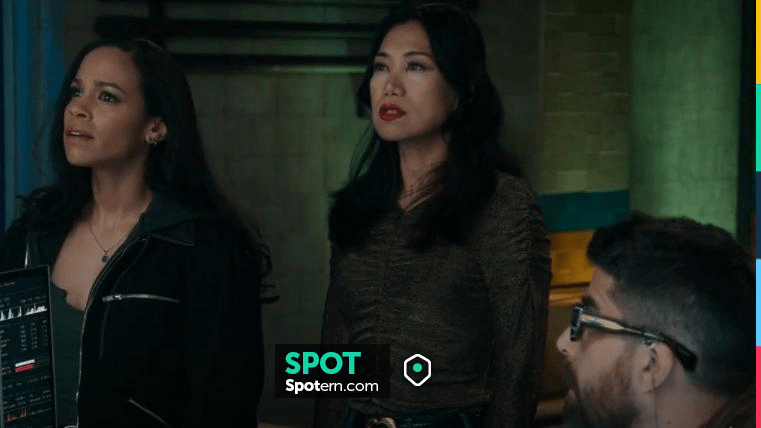 Veronica Beard Antique Gold Lurex Neeta Top worn by Melody 'Mel' Bayan (Liza Lapira) as seen in ...