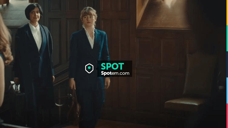 Sandro Paris Striped Double-Breasted Blazer worn by Emily Wright (Ruby Ashbourne Serkis) as seen ...