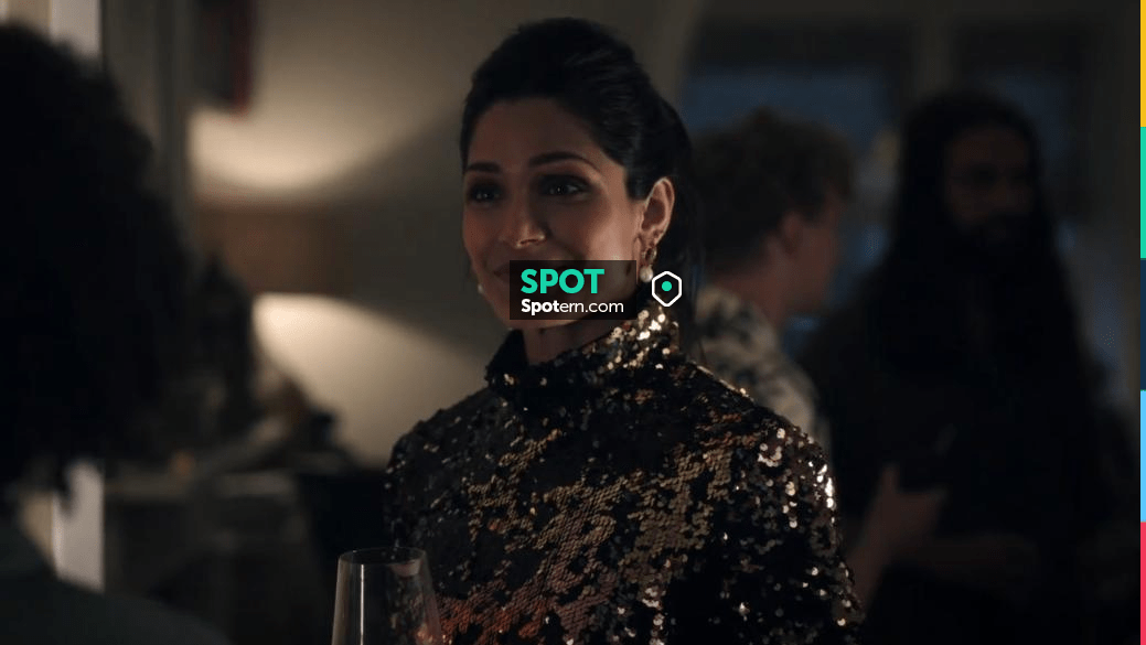 Oliver Bonas Gold Tone Thea Faux Pearl Drop Textured Hoop Earrings worn ...