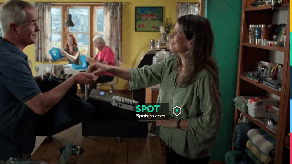 Magaschoni Eucalyptus Green Embroidered Smocked Tassel Tie-Neck Peasant ...