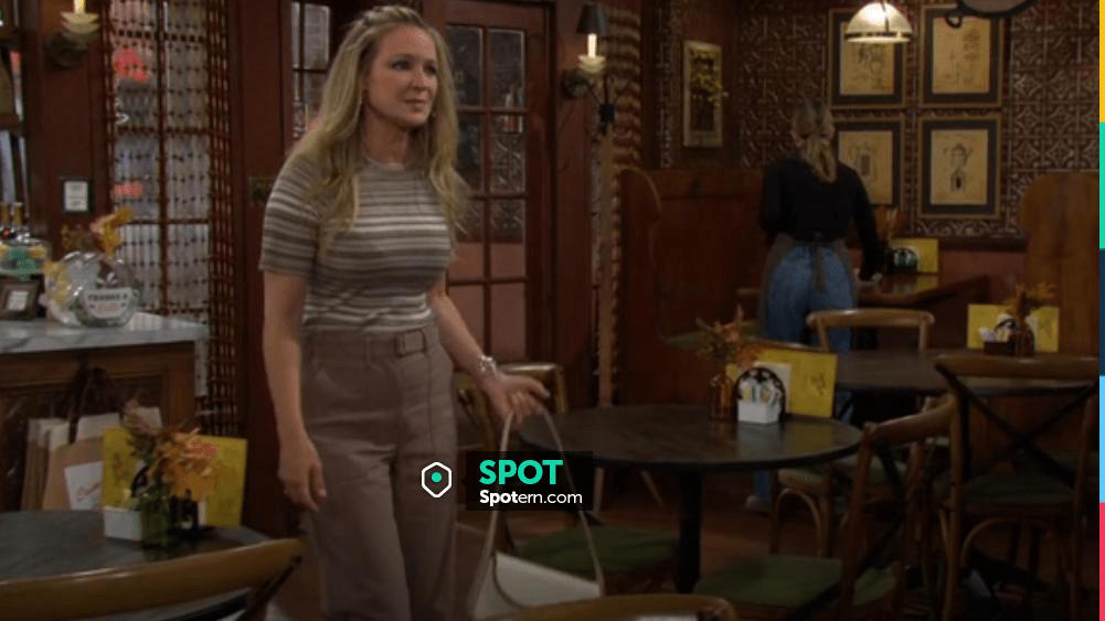 Theory Cotton Blend Utility Pants in Walnut worn by Sharon Newman ...