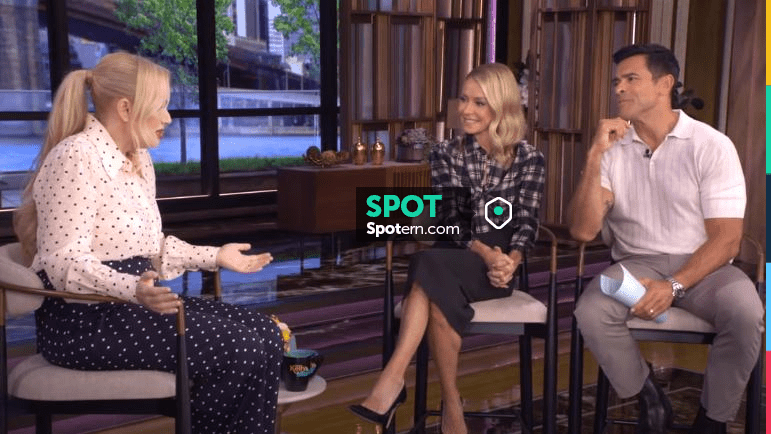 Saint Laurent Plaid Neck-Tie Silk Blouse worn by Kelly Ripa as seen in ...