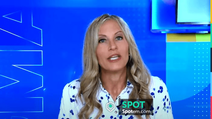 Maeve Blueberry Blithe Button Down Long Sleeve Top worn by Becky Worley ...