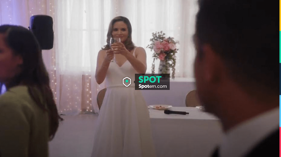 DB Studio Beaded Back V-Neck Satin Wedding Dress worn by Jessica Knight ...