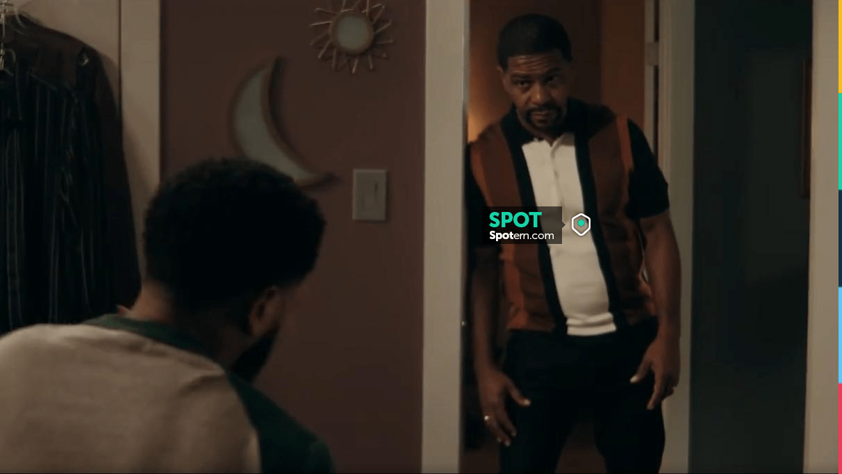 Ben Sherman Vertical Navy Stripe Knit Polo worn by Darnell (Rolando Boyce) as seen in The Chi ...