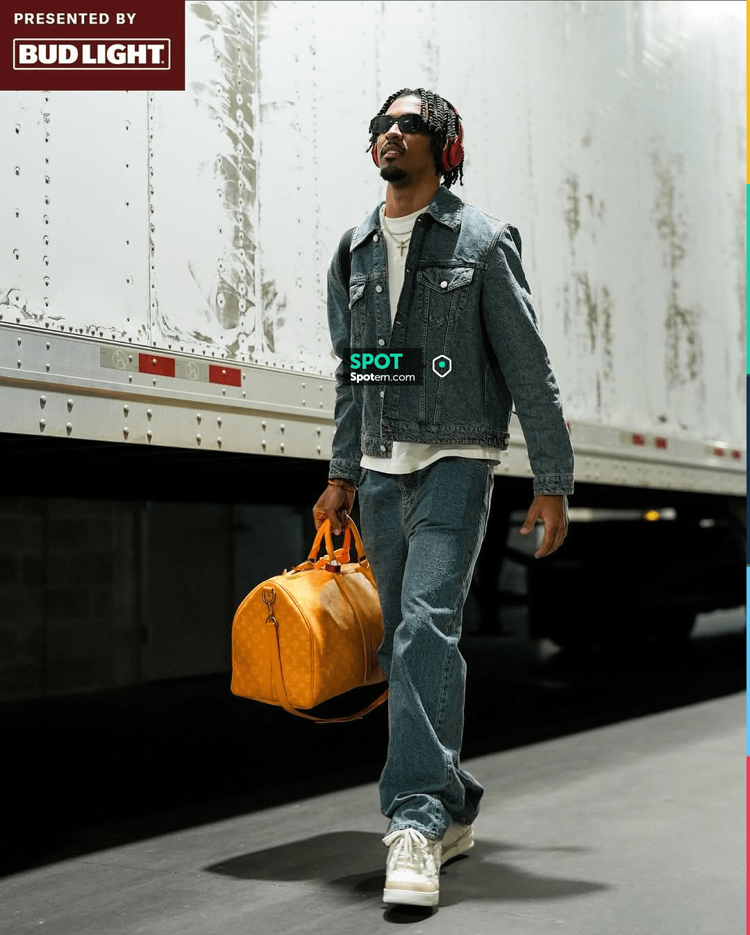 Louis Vuitton Washed Blue Monogram Denim Jacket worn by Jayden Daniels ...