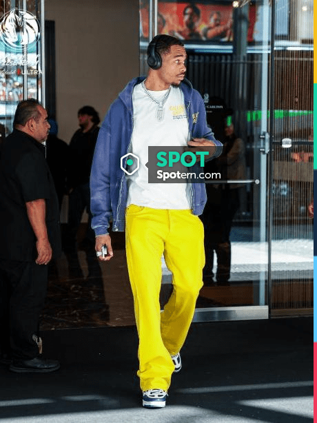 Gallery Dept. Navy Faded & Yellow Logo Zip Hoodie worn by Paul Jamaine ...