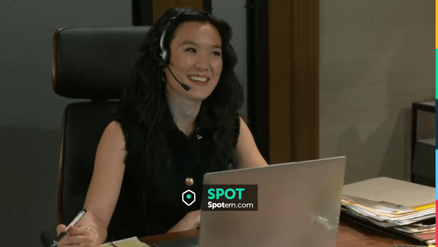 Express Shine Tweed Fringe Novelty Button Belted Vest worn by Caroline Lee(Ellie Wang) as seen ...