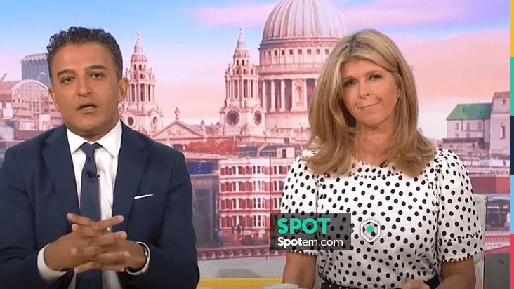 Boden Mila Trim Detail Top-Ivory, French Navy Dot worn by Kate Garraway ...