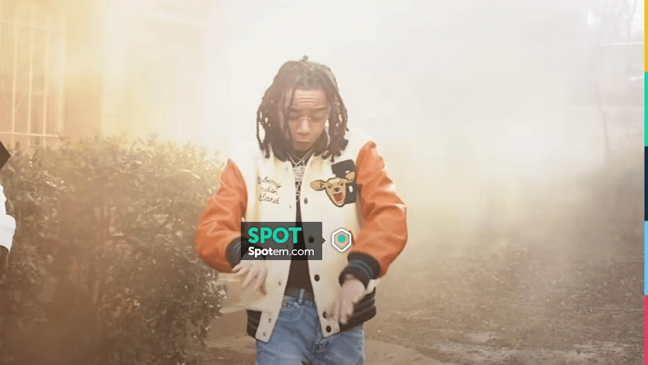 Burberry Ivory & Orange Deer Patch Varsity Jacket worn by YBN Nahmir in ...