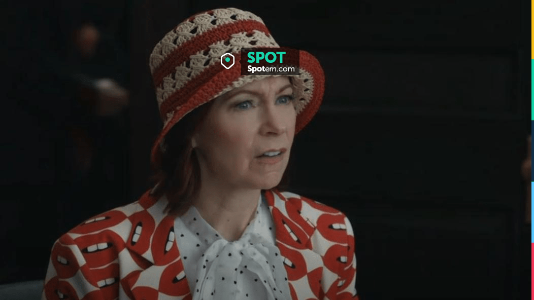 Steve Madden Red/Natural Striped Crochet Straw Bucket Hat worn by ...
