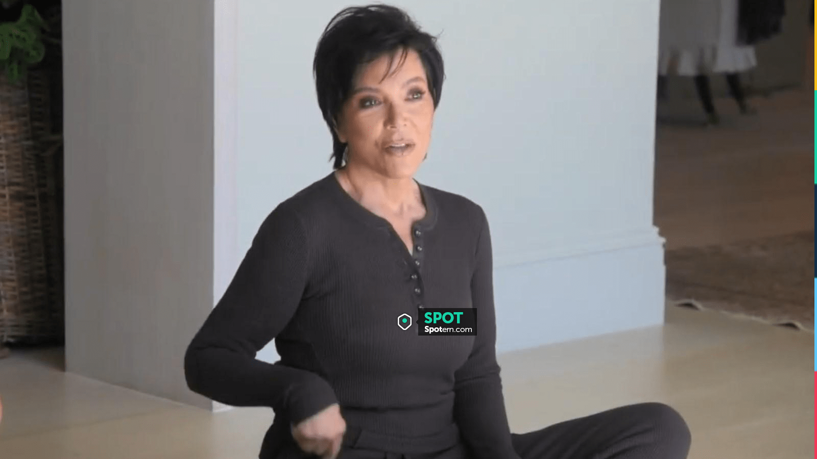 Skims Winter Long Sleeve Waffle Henley Top worn by Kris Jenner as seen ...