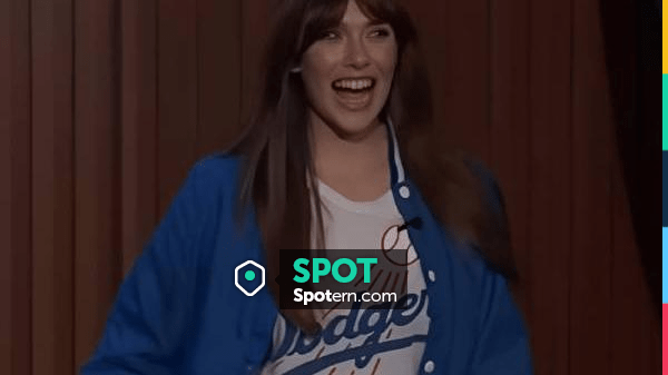 Jimmy Kimmel Live 2025 Elizabeth Olsen Blue Letterman Jacket | Spotern