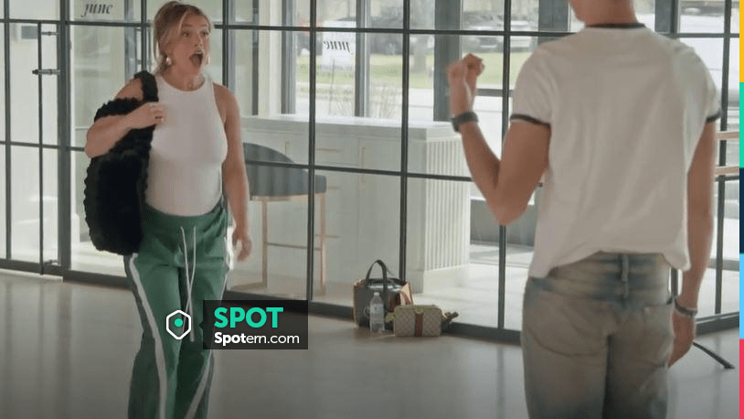 Free People Green Side Stripe Track Pants worn by Jen Affleck as seen ...