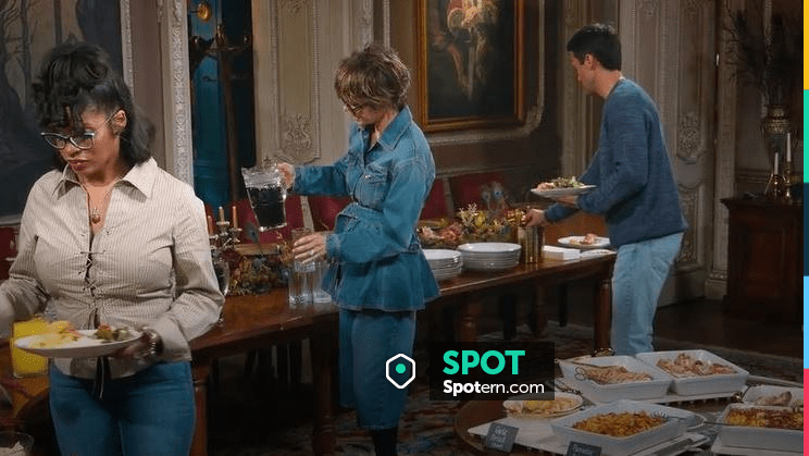 Alaïa Blue Knitted Waistband Denim Bermuda Shorts worn by Lisa Rinna as ...