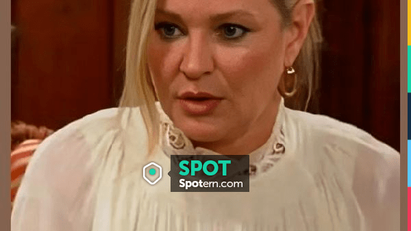The Young and the Restless Sharon Newman White Lace-Neck Blouse worn by ...