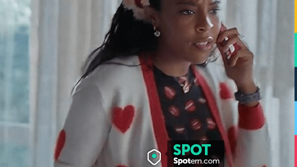 Shrinking White & Red Hearts Cardigan worn by Gaby (Jessica Williams ...