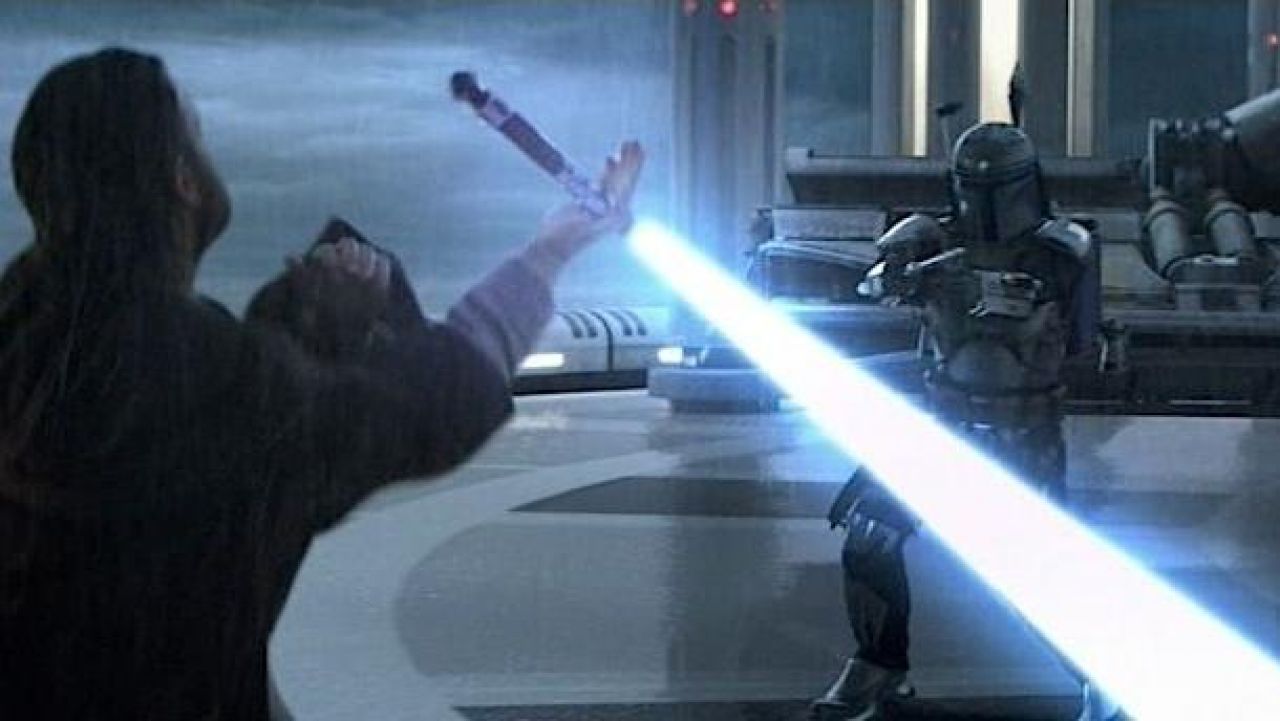 The saber of Obi-Wan Kenobi (Ewan McGregor) in Star Wars, episode II ...