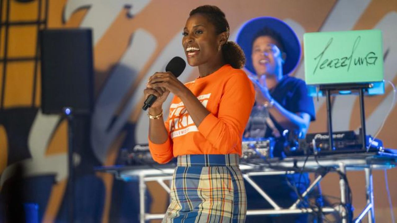 Long Sleeve Orange Block Party shirt worn by Issa Dee (Is­sa Rae) as ...