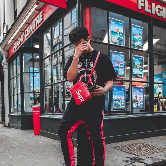 Bag red LV x Supreme of the youtubeur and influencer Ari Petrou on his ...