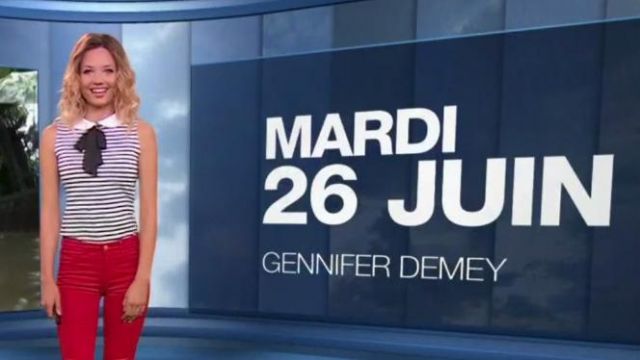 The Tank stripes and peter pan collar of Gennifer Demey in The weather ...