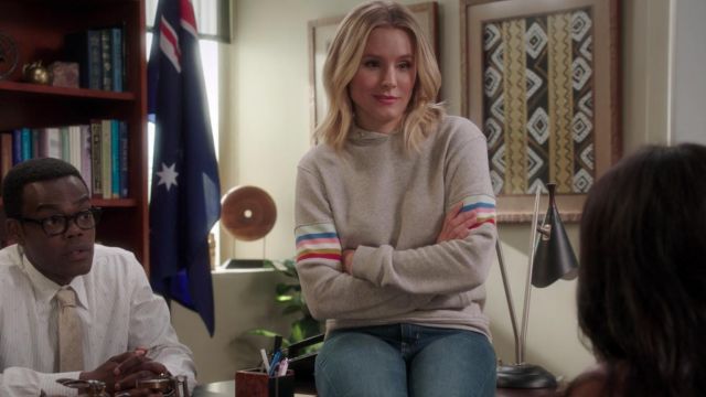 The grey sweatshirt rainbow of Eleanor Shellstrop (Kristen Bell) in The ...