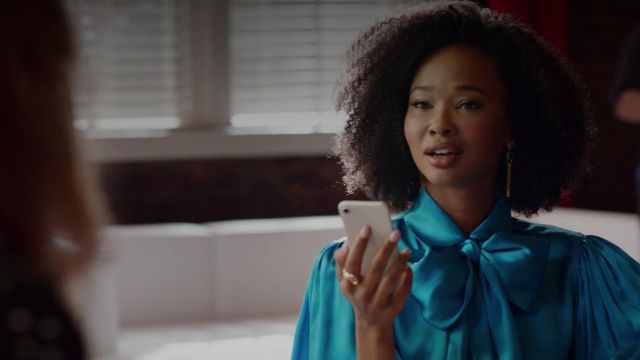 Blue silk blouse with bow worn by Monica Colby (Wakeema Hollis) as seen ...