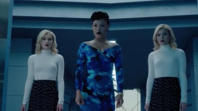 Long-Sleeve Printed Ruffle Bottom Dress worn by Reeva Payge (Grace ...