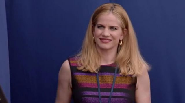 Diane von Furstenberg Metallic Stripe Sleeveless Sheath Dress worn by ...