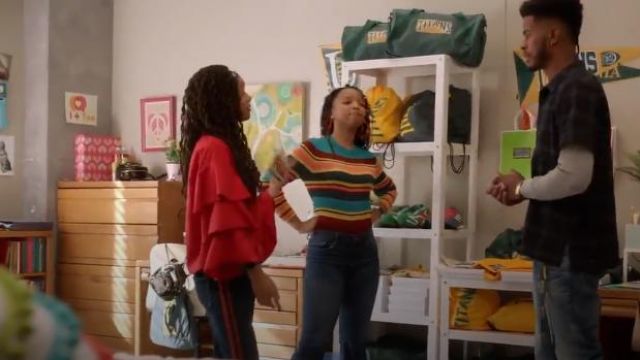 Mother Insider Striped Raw-Edge Step Hem Jeans worn by Sky Forster ...