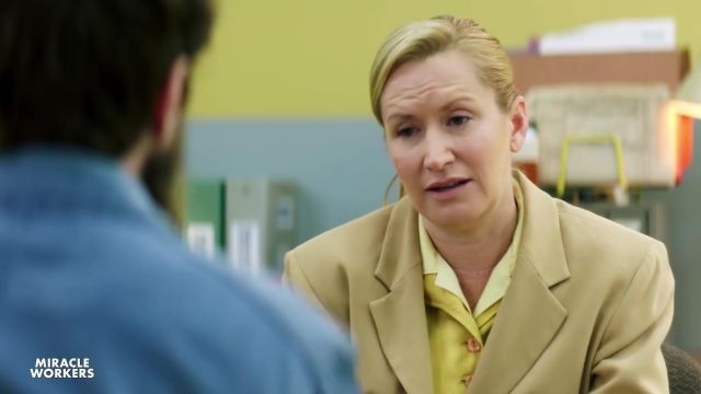 Yellow Office Blazer worn by Gail (Angela Kinsey) in Miracle Workers ...