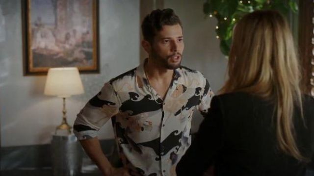 Pink and Black Wave Print Shirt worn by Sam Jones (Rafael de la Fuente ...