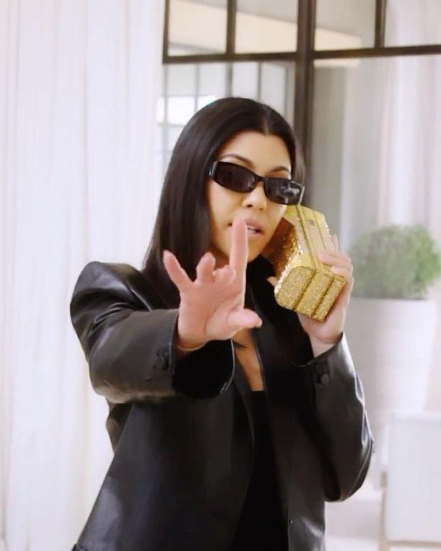 Judith Leiber Couture Call Me Brick Phone Clutch Bag worn by Kourtney ...