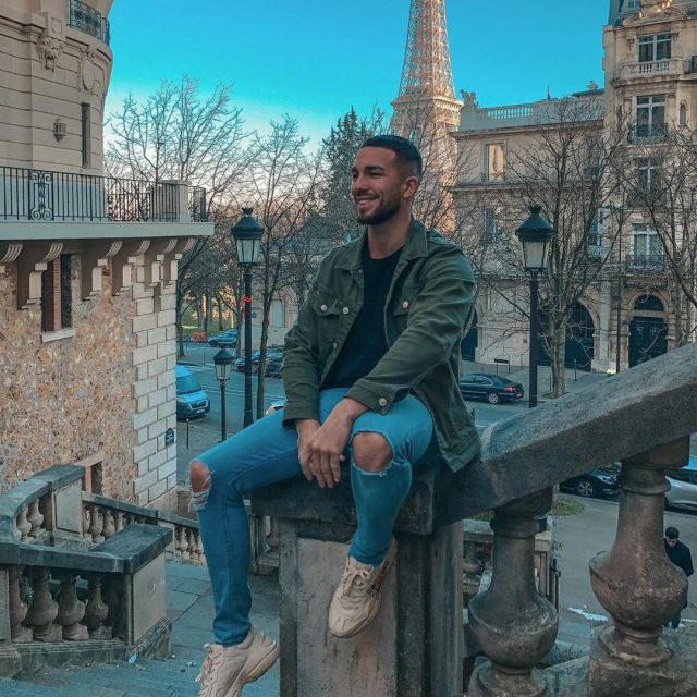 The jacket shirt jean khaki Boohoo worn by Benoit Douady on his account ...