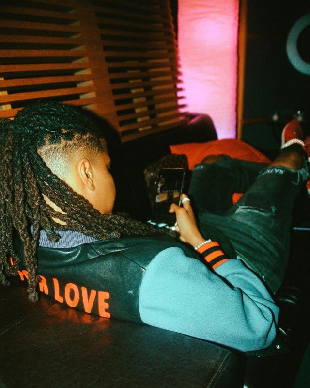The varsity jacket leather Gucci Starrah on his account Instagram ...