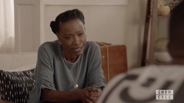 Max Studio Ruched Sleeve Rib Knit Pullover worn by Grace James (Karimah ...