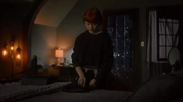 Out From Under Felicity Thermal Cropped Hoodie Sweatshirt in black worn ...