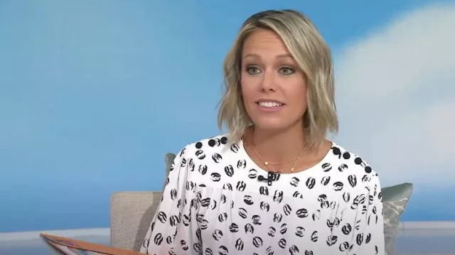 Reiss Jolie Lips Print Long Sleeve Top worn by Dylan Dreyer as seen in ...