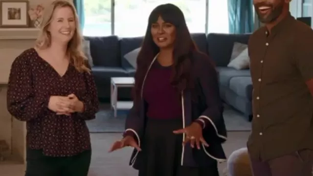 The Limited Navy White Trim Bell Sleeve Front Open Cardigan worn by ...