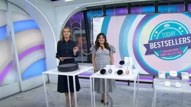 Tanya Taylor Danielle Plaid Mi­di Dress worn by Adrianna Barrionuevo as ...