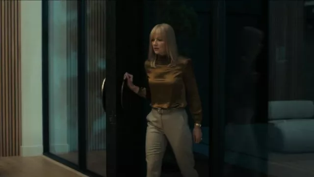 Saint Laurent Gathered Turtleneck Satin Blouse worn by Michelle ...