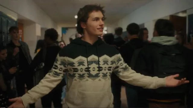 Old Navy Cozy Fair Isle Sweater Hoodie worn by Cal (Austin Kane) as ...